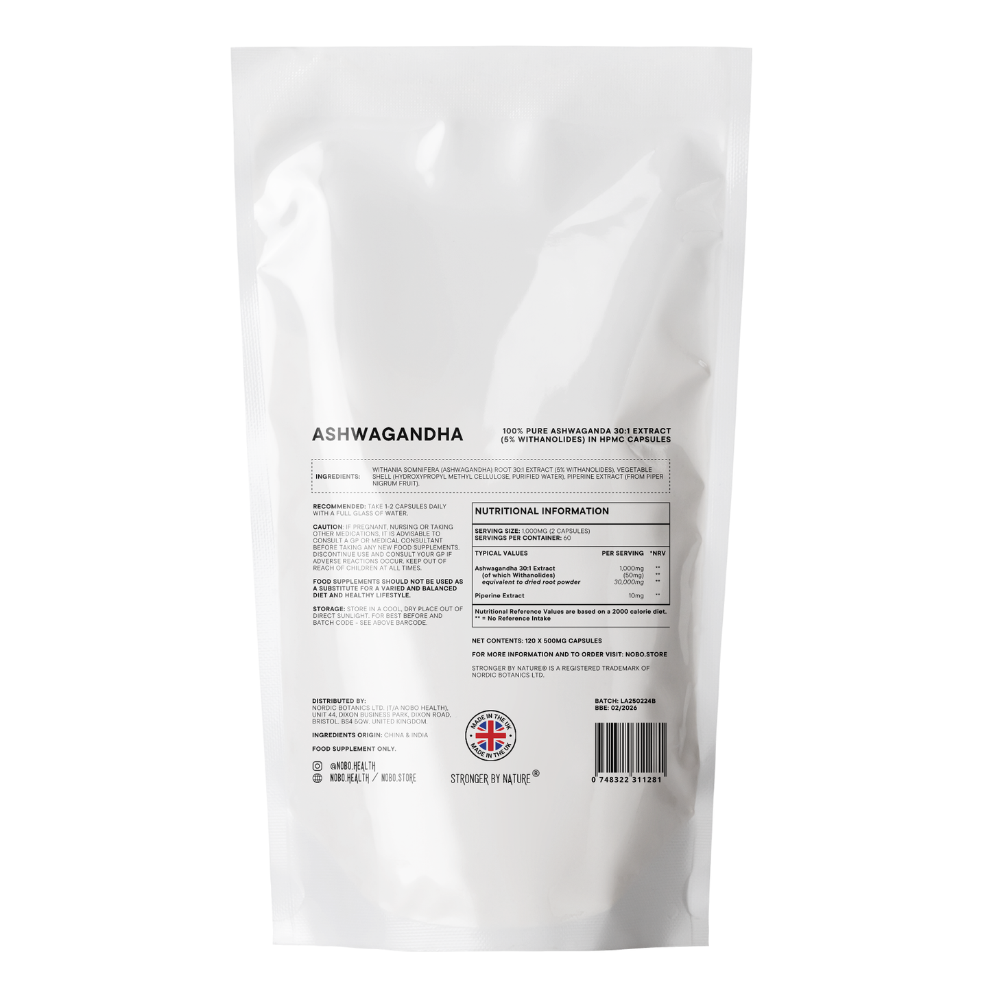 Ashwagandha Extract (5% Withanolides) Capsules – NoBo